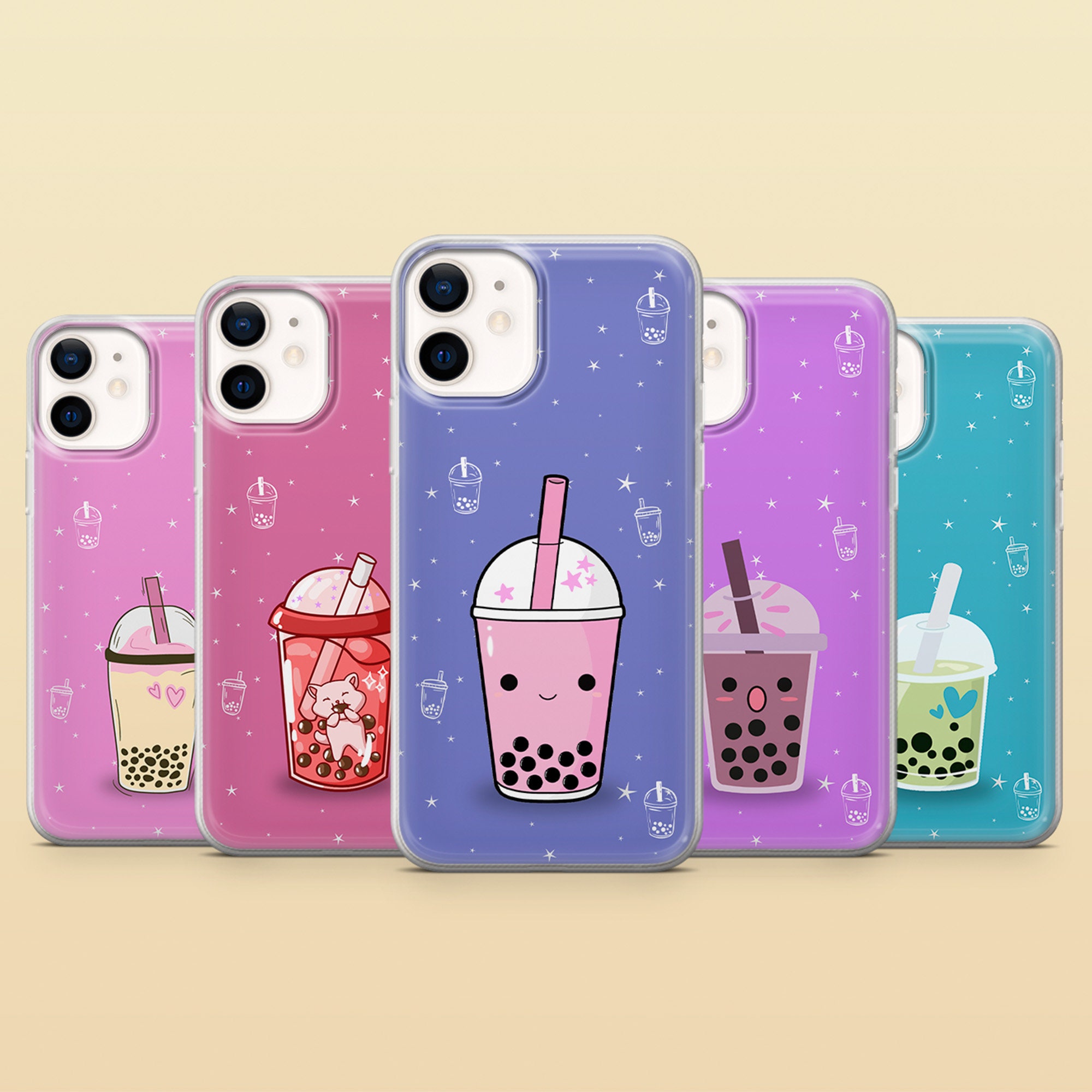 Boba Phone Case Bubble Tea Girly Cute Cover for iPhone 15, 14, 13, 12 ...