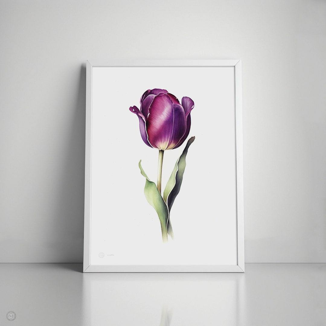 Purple Tulip Watercolor Painting: Botanical Wall Art (digital Download ...