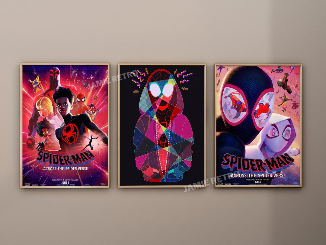 Spider-man Art (NEW) Spider-verse Movie Posters, FRAMED Set of 3, Wall ...