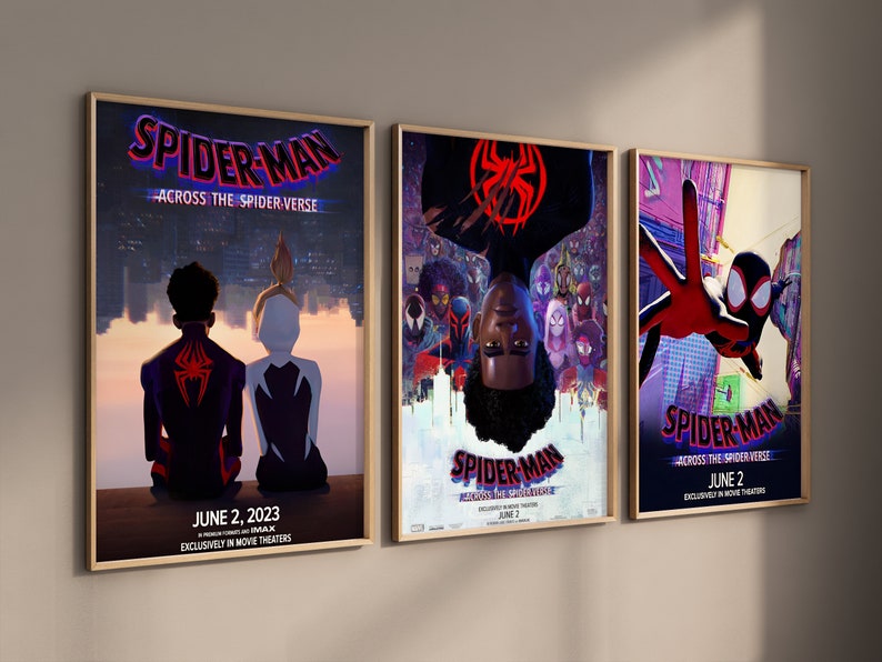 Spiderman Poster Spider Verse Framed SET of 3 Miles - Etsy
