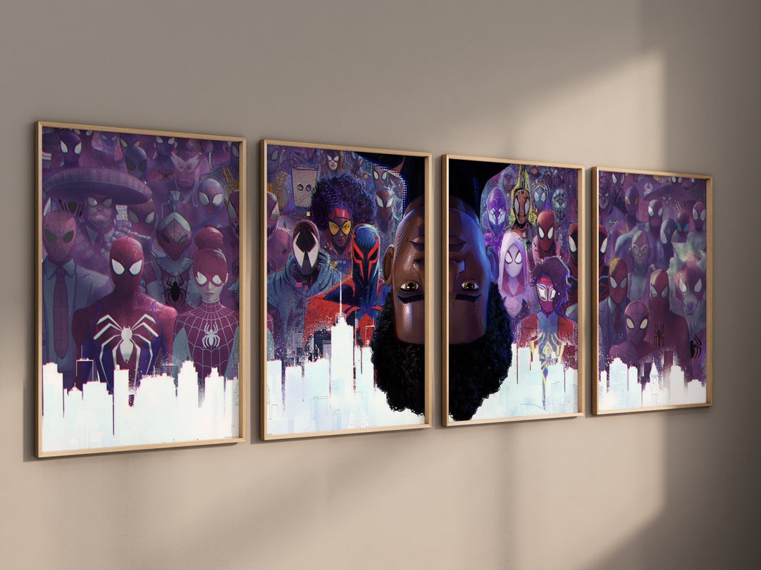 Across the Spiderverse 4 Piece Wall Art, Spiderman Poster, Miles ...