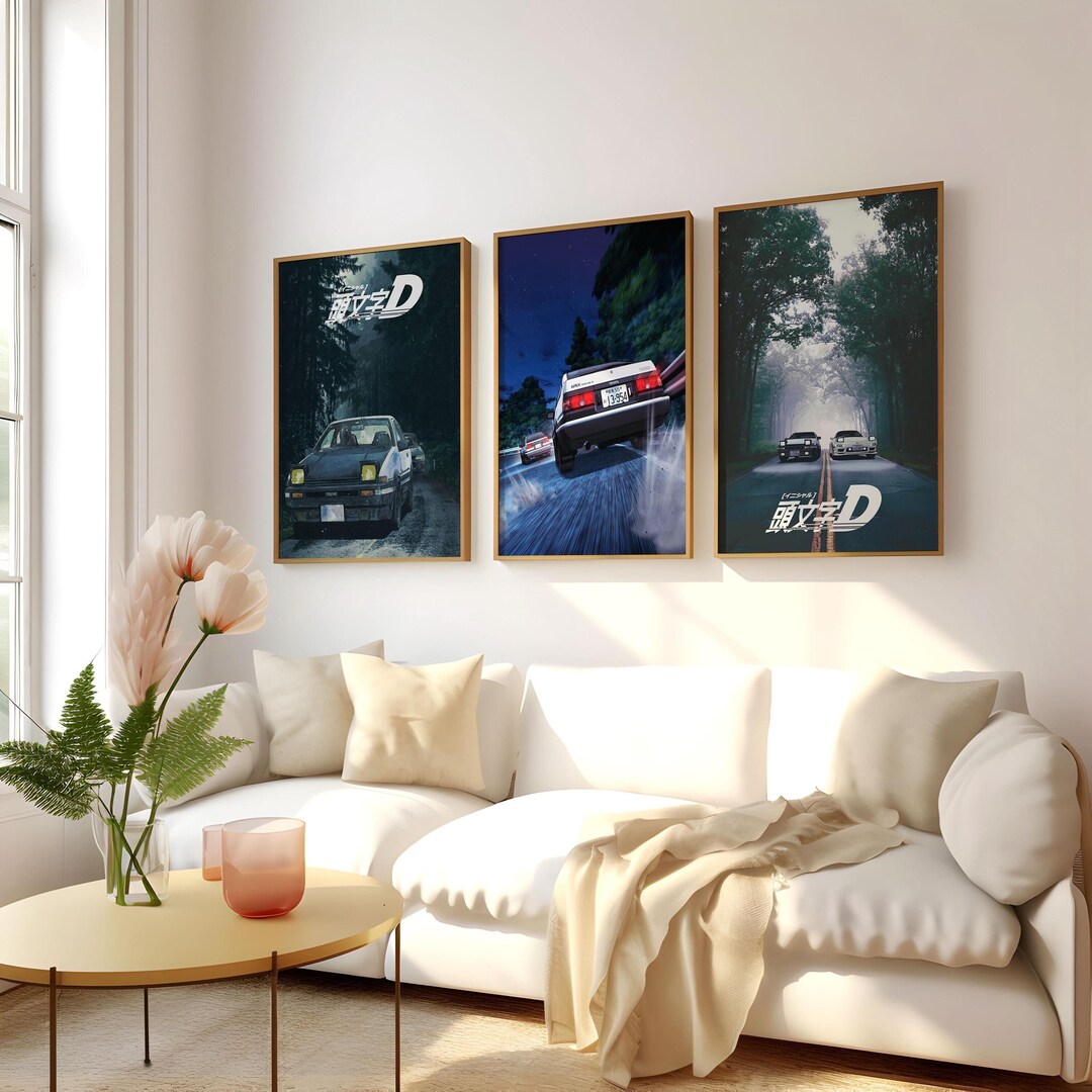 Initial D Art Set of 3 Framed / Unframed / Canvas, Anime Art Japanese ...