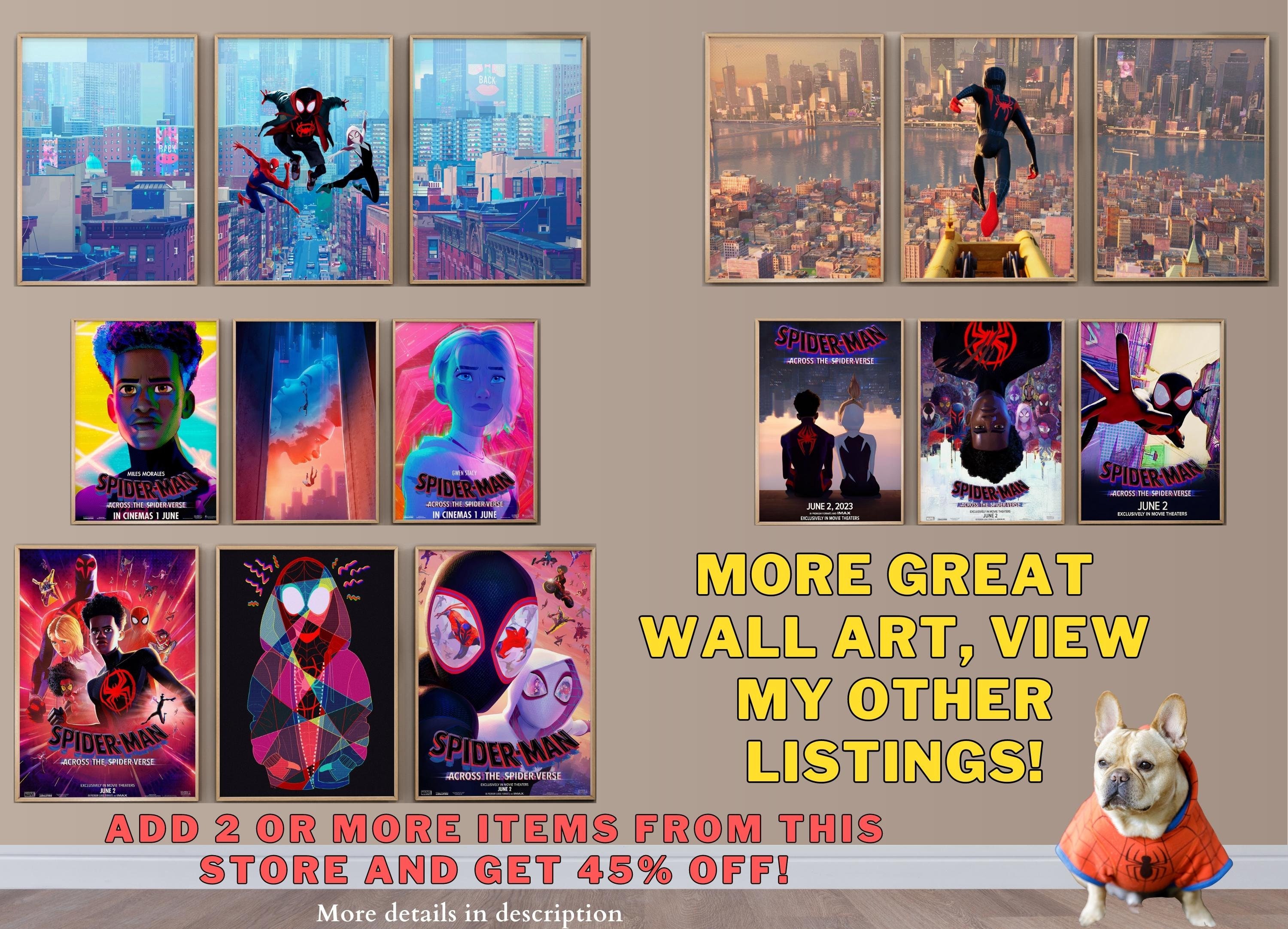 Across The Spiderverse Poster Framed 3 SET Of Spiderman Wall Art, Gwen ...