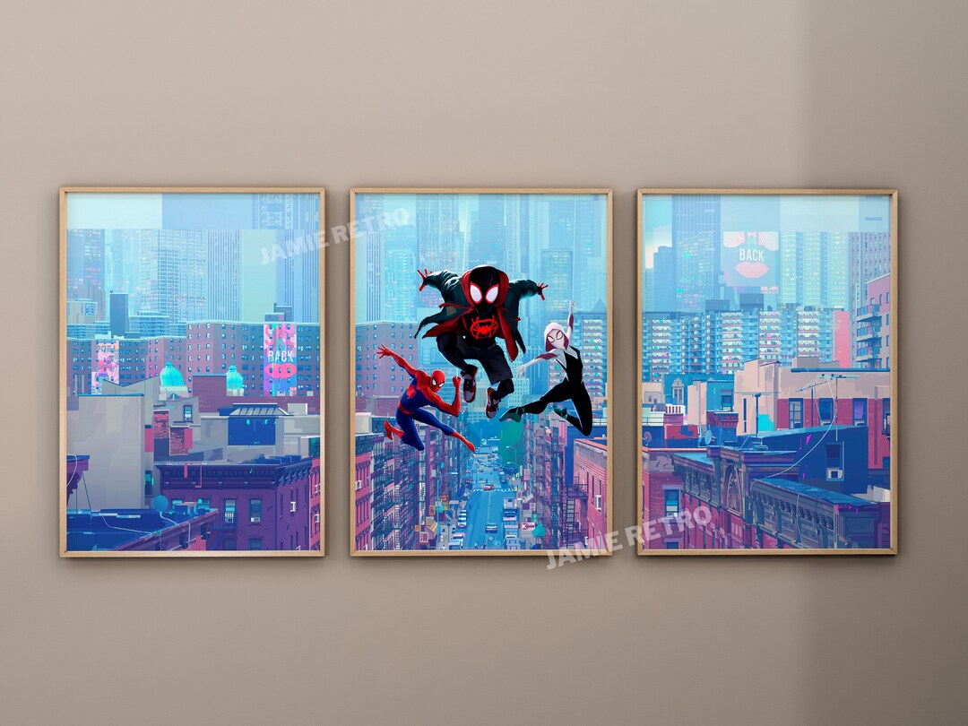 Spiderman Poster, Spider Verse, 3 Set Framed Miles Morales, Wall Art ...