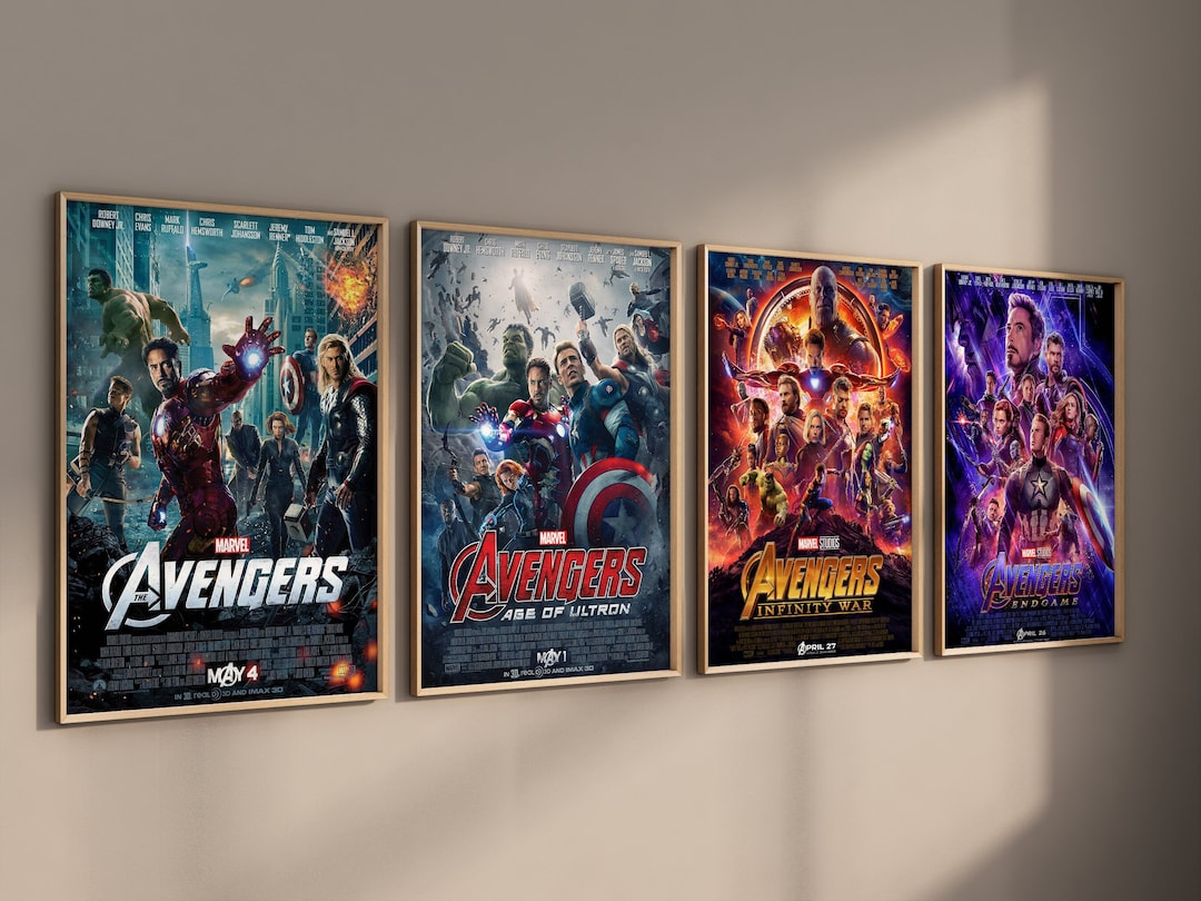 Avengers Posters, 4 Set of Movie Posters, Marvel Avengers Wall Art ...