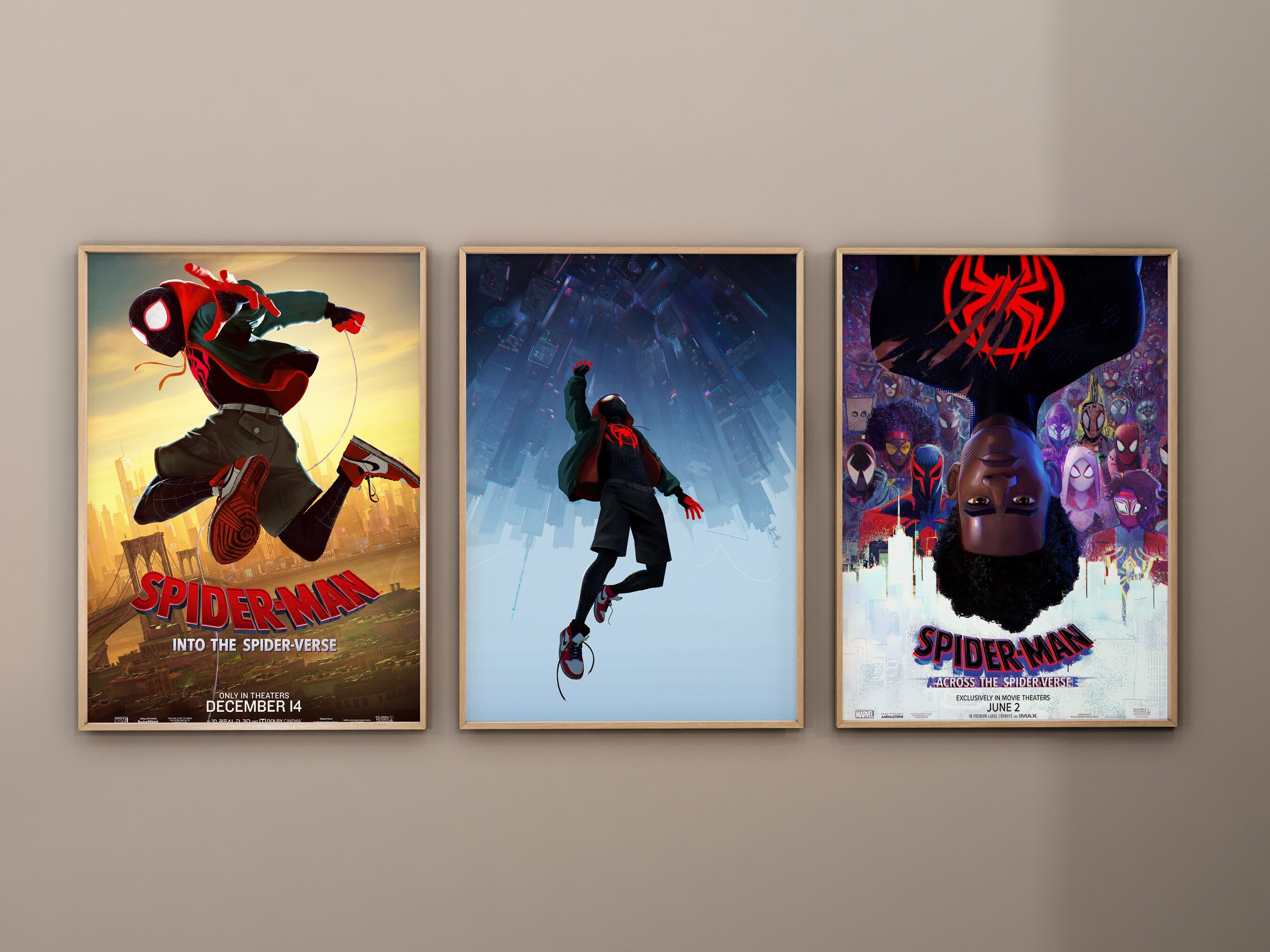 Spiderman Posters NEW 3 Set Framed Across the Spiderverse - Etsy UK