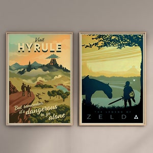 The Legend of Zelda Poster Framed 2 SET Art Print, Tloz Hyrule Retro ...