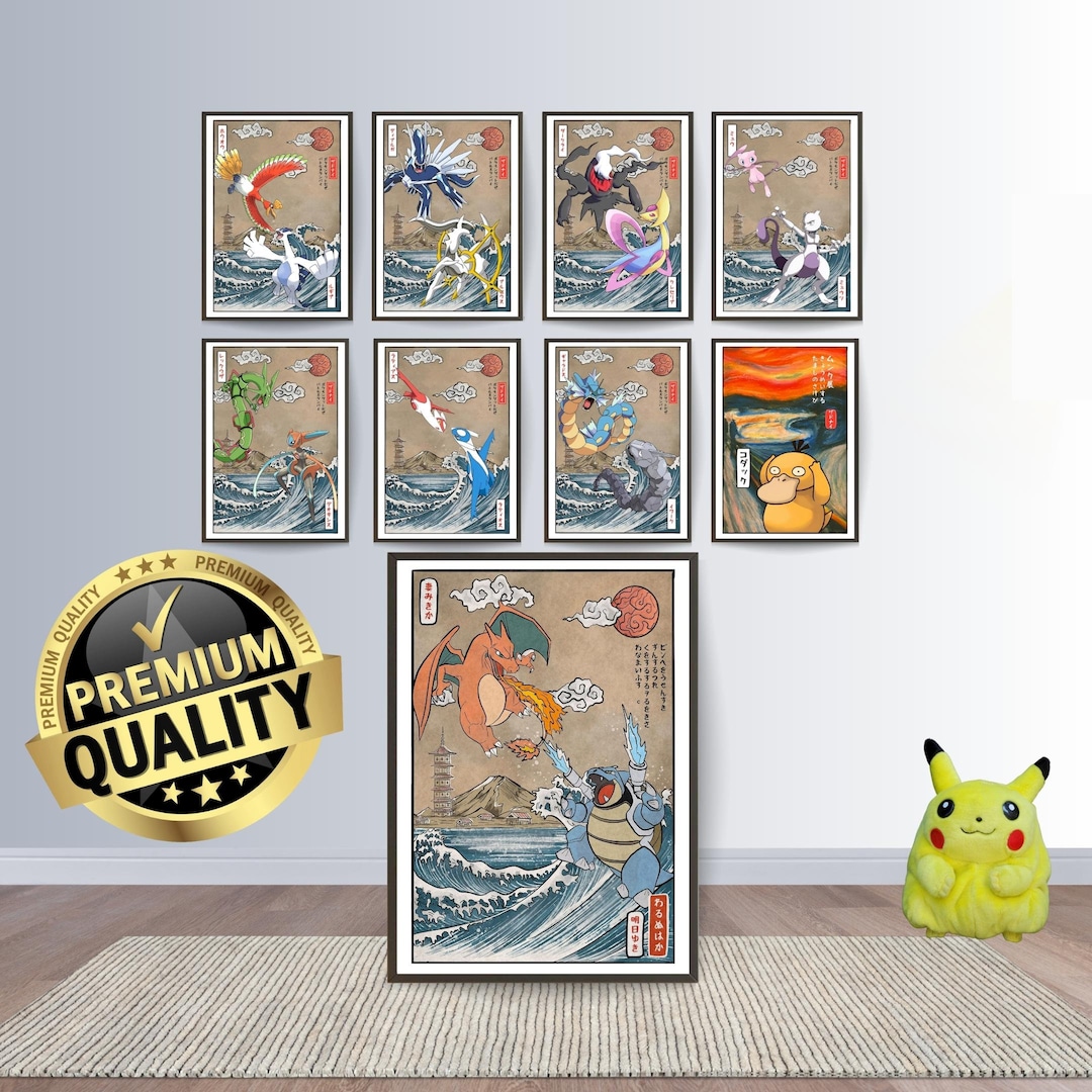 Pokemon Poster Framed Full Set! Charizard Vs Blastoise Battle Wall Art ...