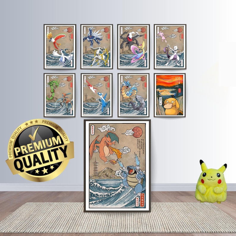 Pokemon Poster Framed Full Set Charizard Vs Blastoise Battle - Etsy