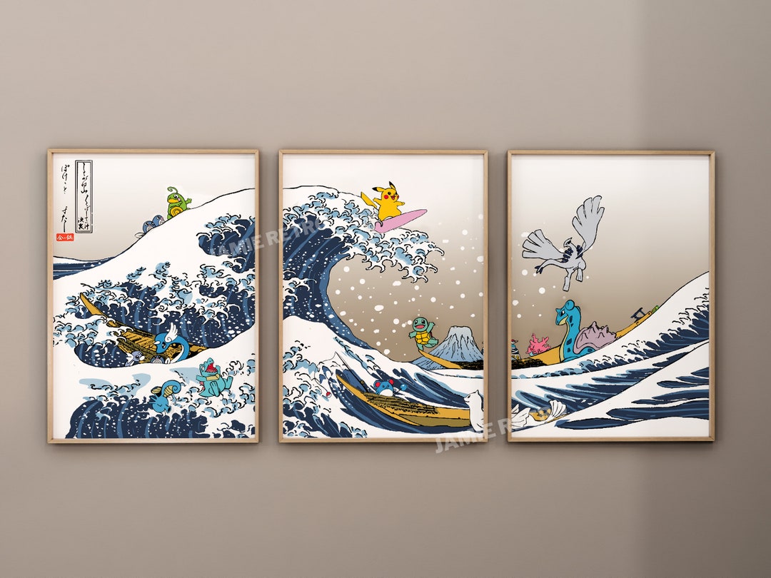 Pokemon Poster Set of 3 Framed Wall Art Print, Pokemon Art, the Great ...