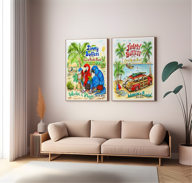 Jimmy Buffett Set of 2 Canvas / Art Prints / Framed Wall Art, Workin N ...