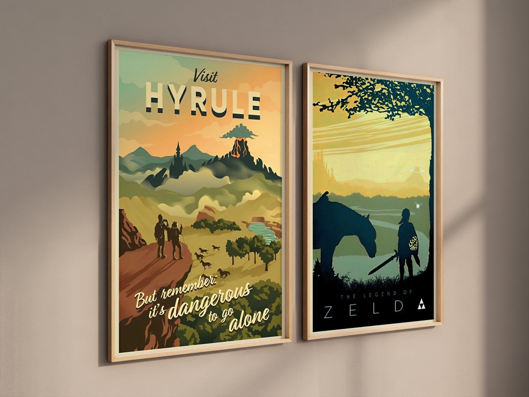 The Legend of Zelda Poster Framed 2 SET Art Print, Tloz Hyrule Retro ...