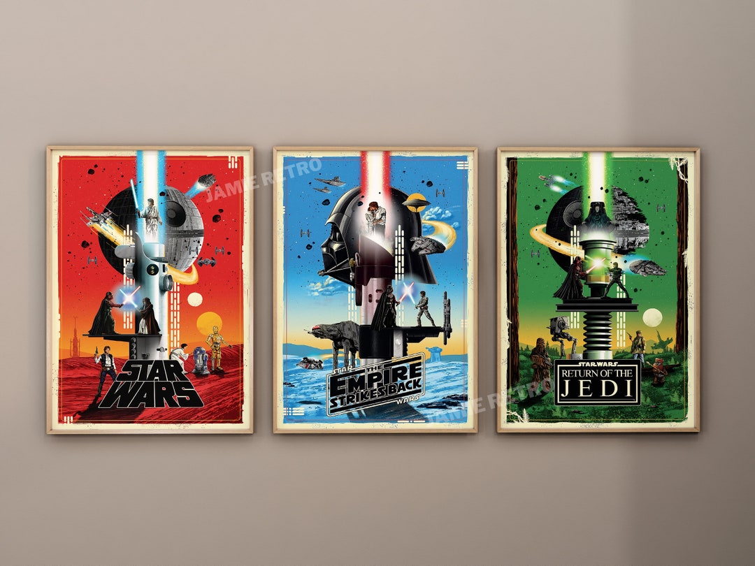 Star Wars Art Set of 3 Framed Trilogy Poster, Rare Movie Posters, Star ...