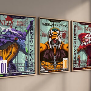 Neon Genesis Evangelion Poster 3 Set Framed Anime Wall Art, Japanese ...