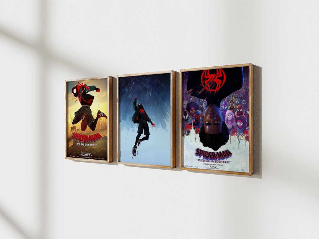 Spiderman Posters NEW 3 Set Framed, Across the Spiderverse, Wall Art ...