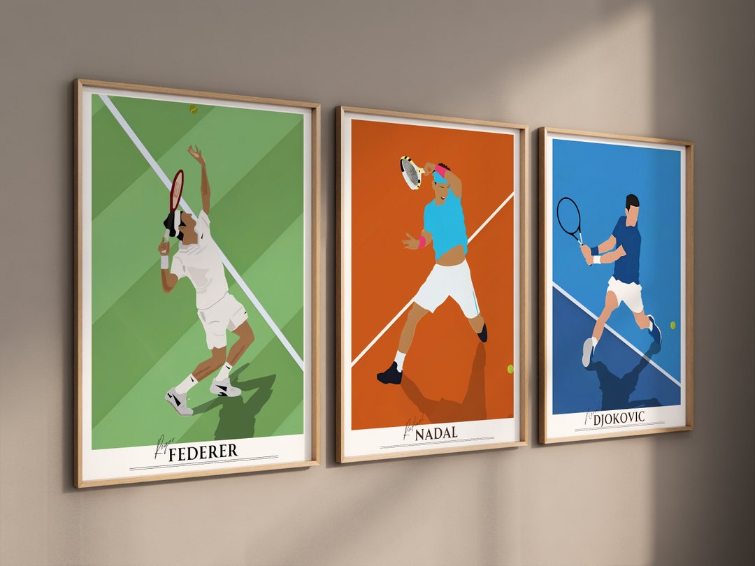 Tennis Poster Framed Set of 3 Wall Art, Nadal, Federer, Djokovic ...