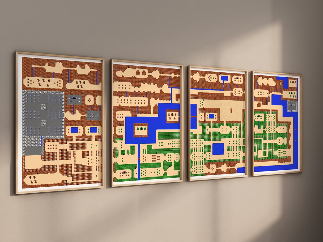 Zelda Map Poster Print 4 Piece Wall Art, Legend of Zelda Classic NES ...