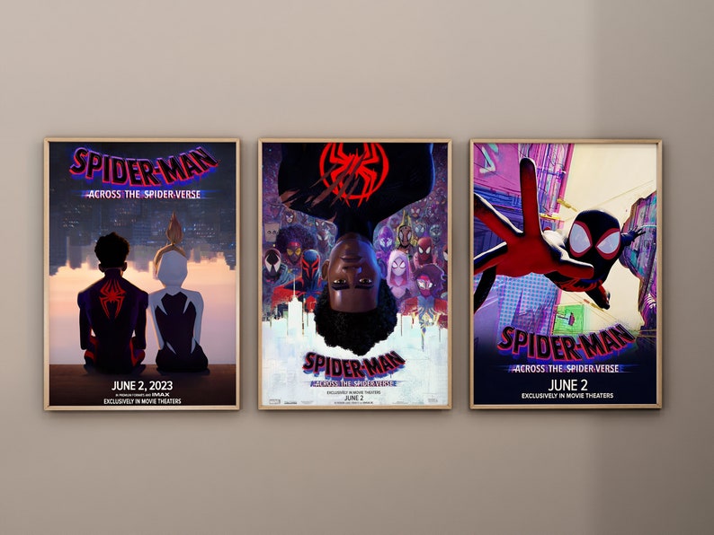 Spiderman Poster Spider Verse Framed SET of 3 Miles - Etsy