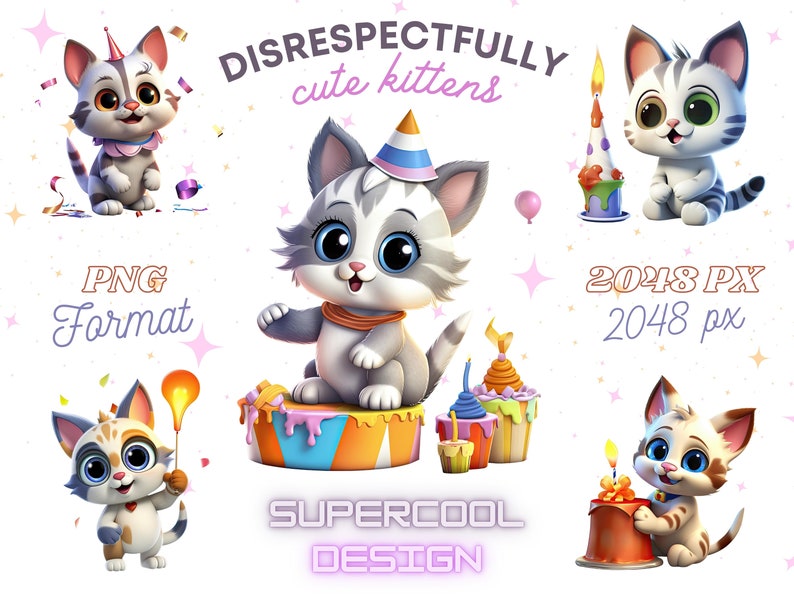 Birthday Cat Clipart, Birthday Cats Png Bundle, Cute Cat Party Clipart ...