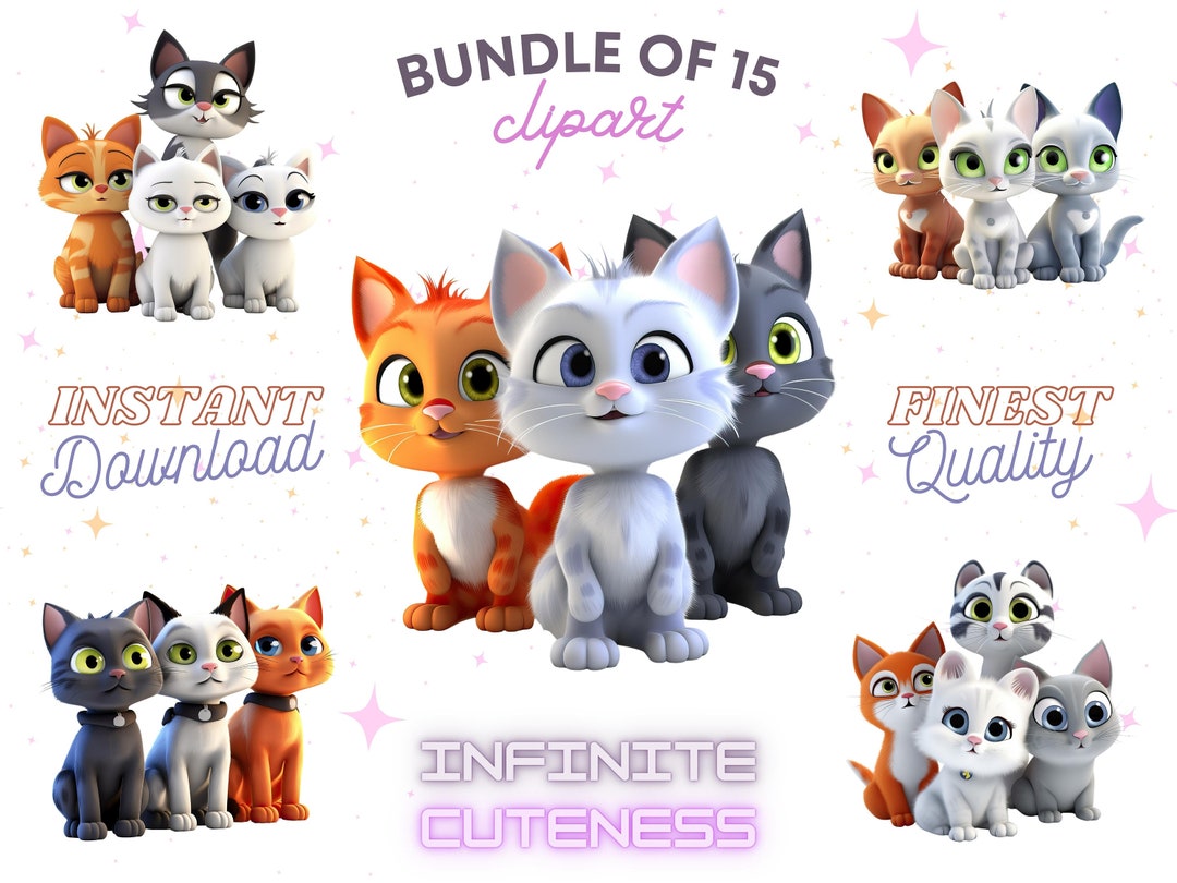 Clipart Kittens Bundle, Clipart Cats, Clipart Png Cat, Cute Cats Png ...