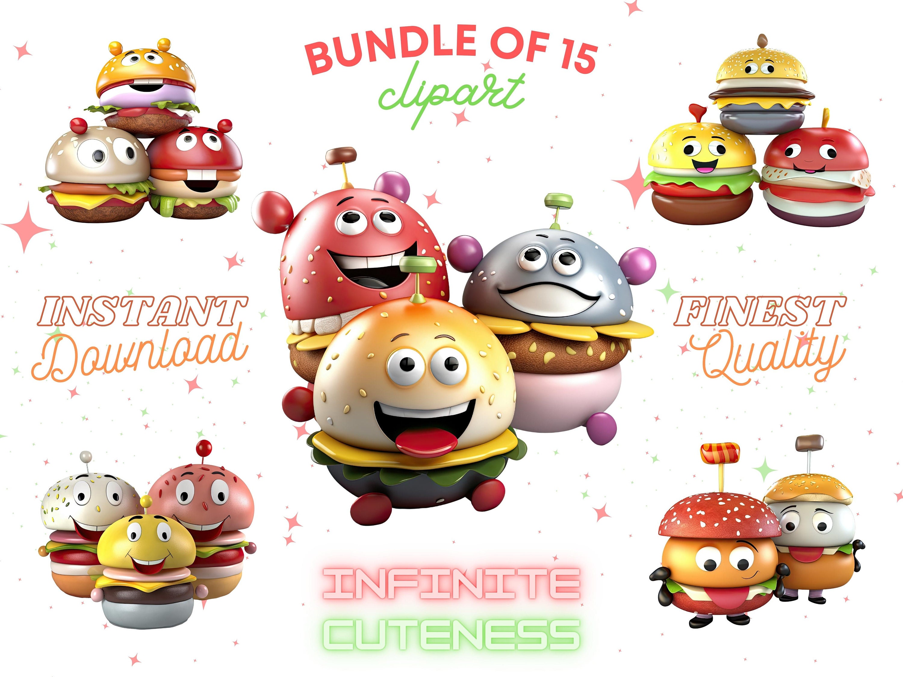 Hamburgers Clipart Bundle, 3d Hamburgers PNG Files, Burgers Sticker PNG ...