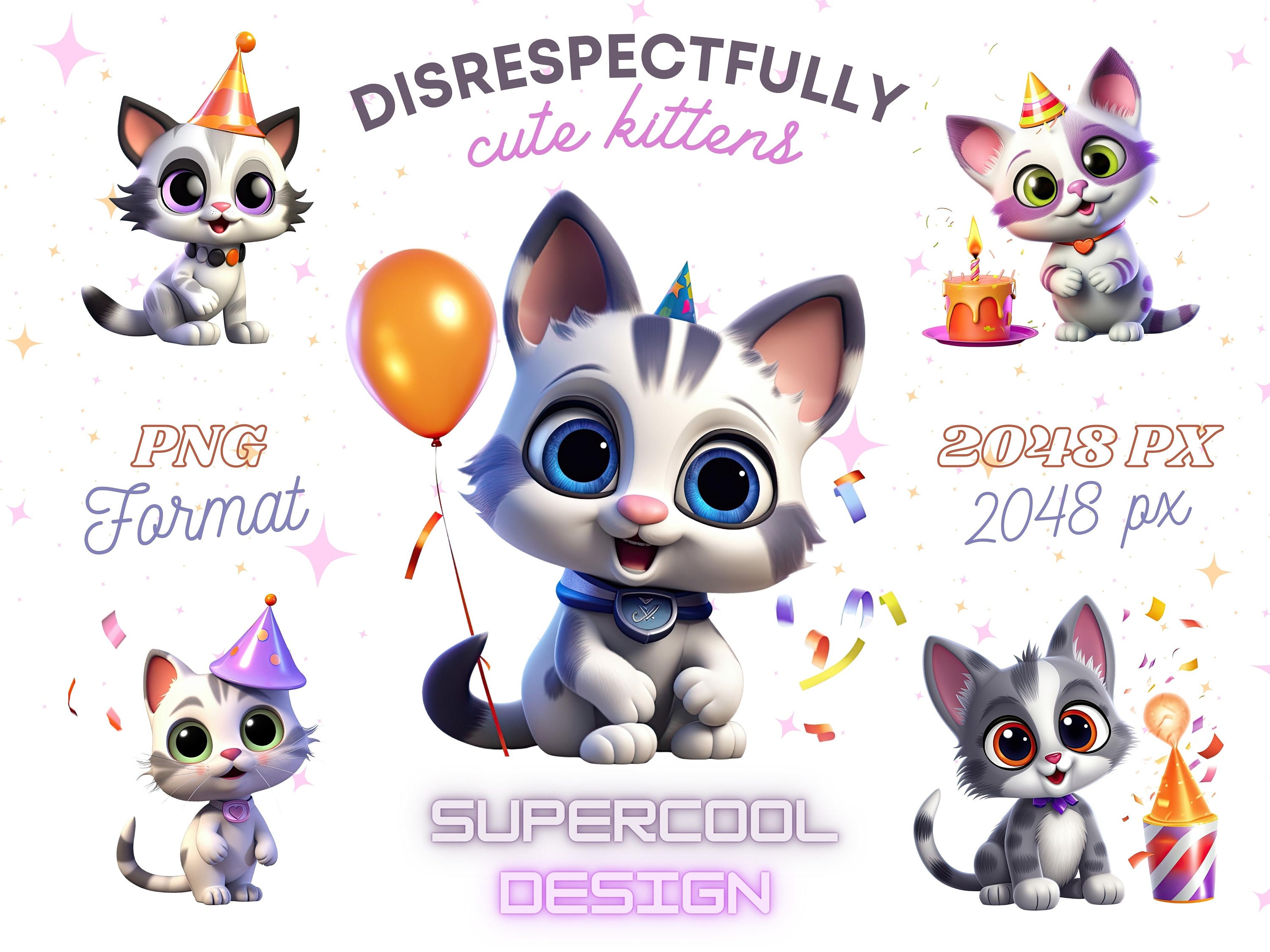 Birthday Cat Clipart, Birthday Cats Png Bundle, Cute Cat Party Clipart ...
