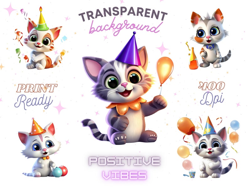 Birthday Cat Clipart, Birthday Cats Png Bundle, Cute Cat Party Clipart ...