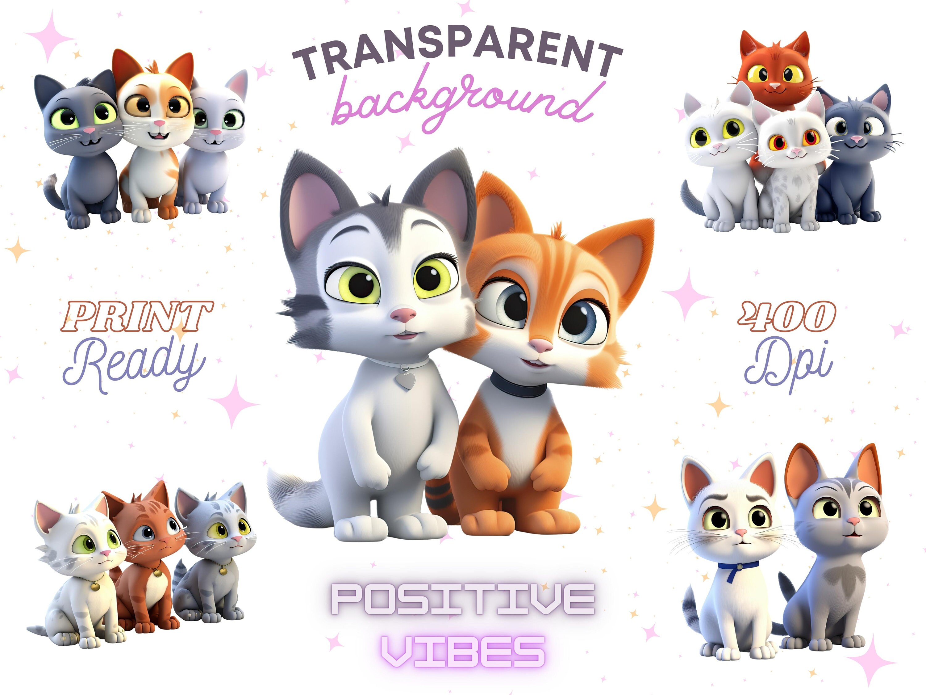 Clipart Kittens Bundle, Clipart Cats, Clipart Png Cat, Cute Cats Png ...