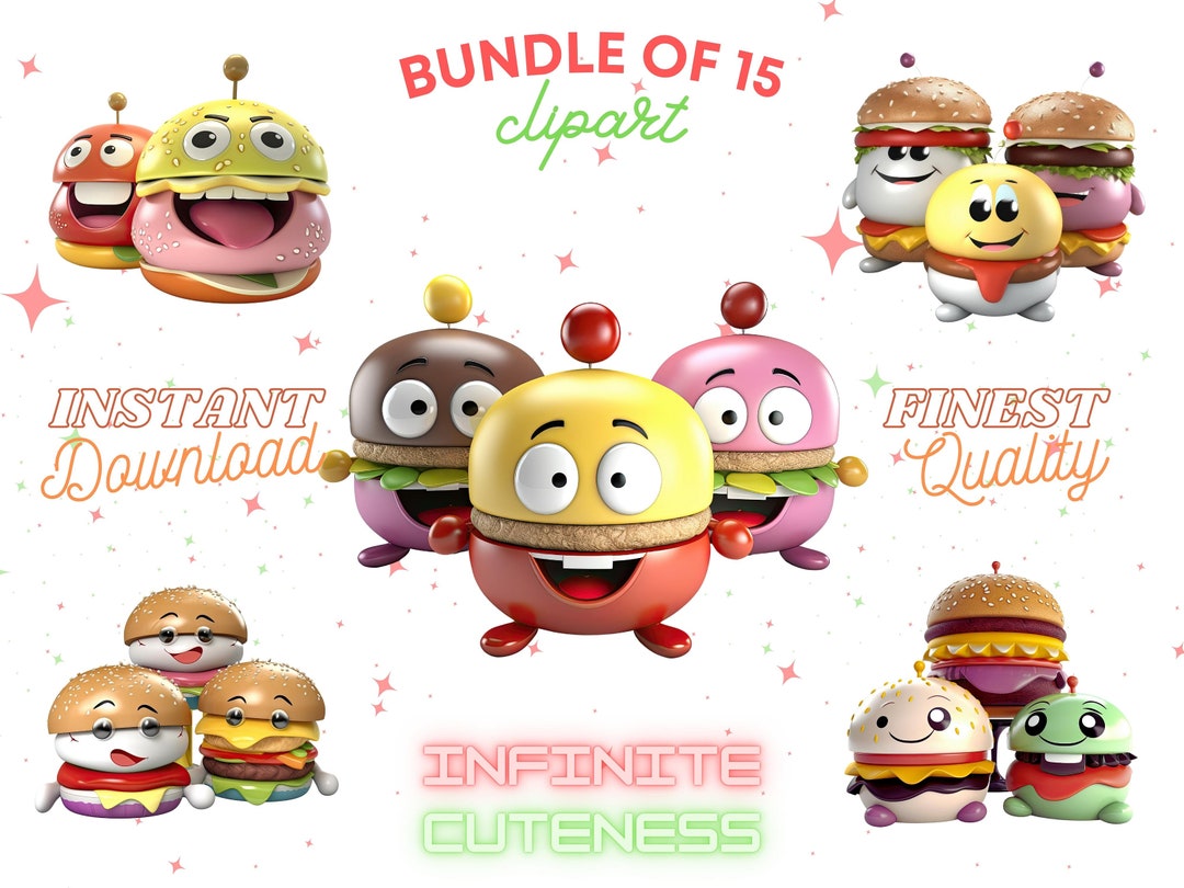 Hamburgers Clipart Bundle, 3d Hamburgers PNG Files, Burgers Sticker PNG ...