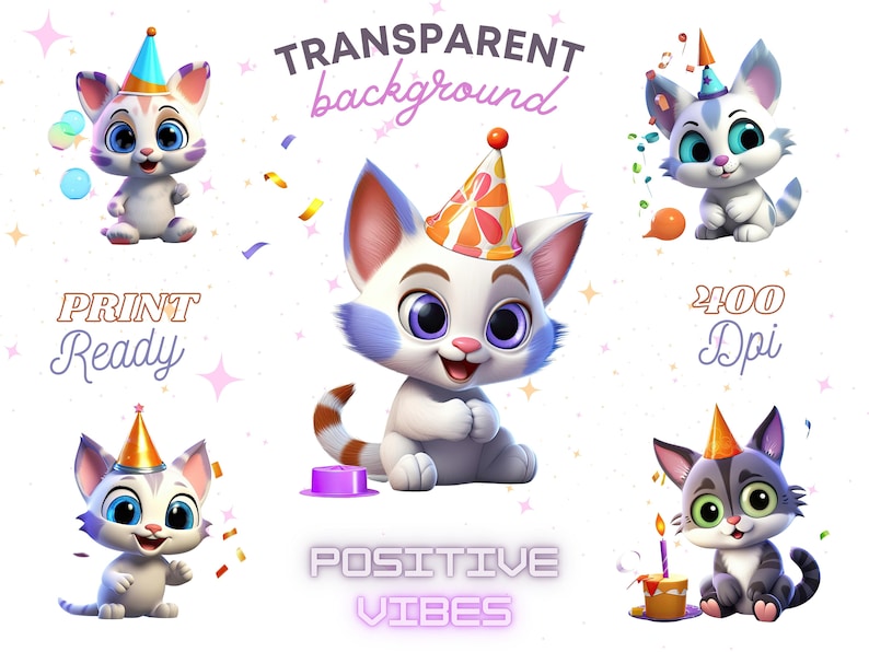 Birthday Cat Clipart, Birthday Cats Png Bundle, Cute Cat Party Clipart ...
