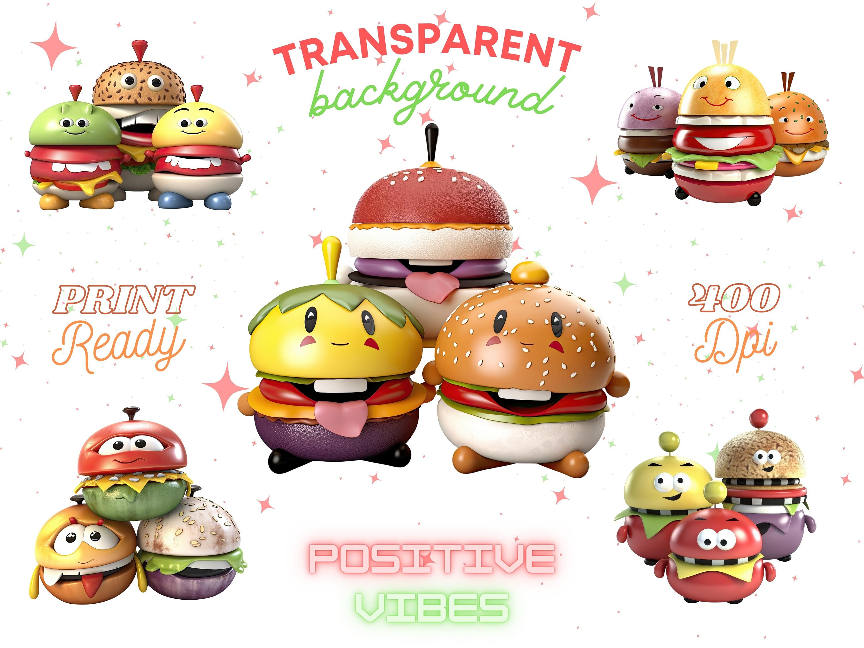 Hamburgers Clipart Bundle, 3d Hamburgers PNG Files, Burgers Sticker PNG ...