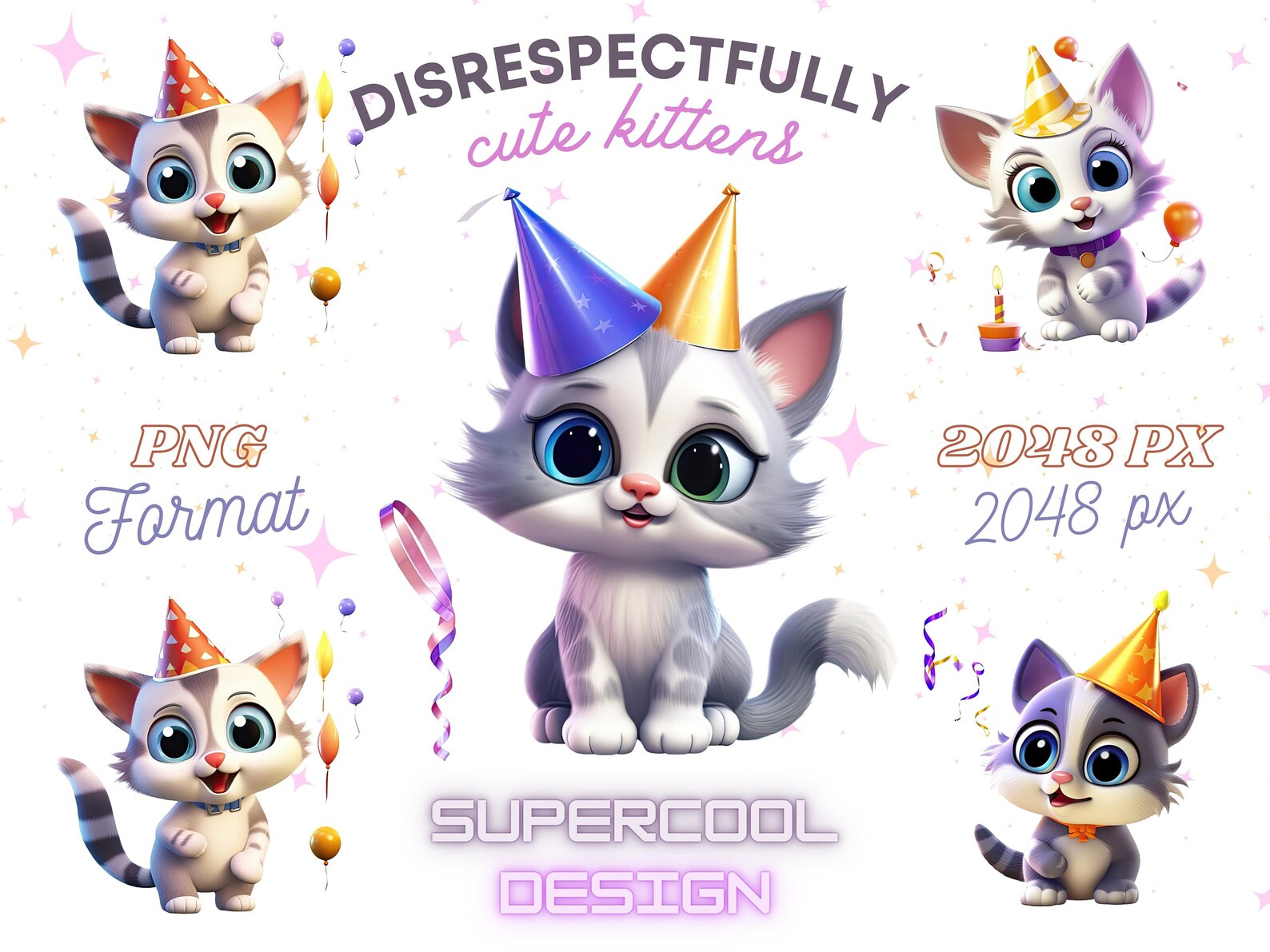 Birthday Cat Clipart, Birthday Cats Png Bundle, Cute Cat Party Clipart ...