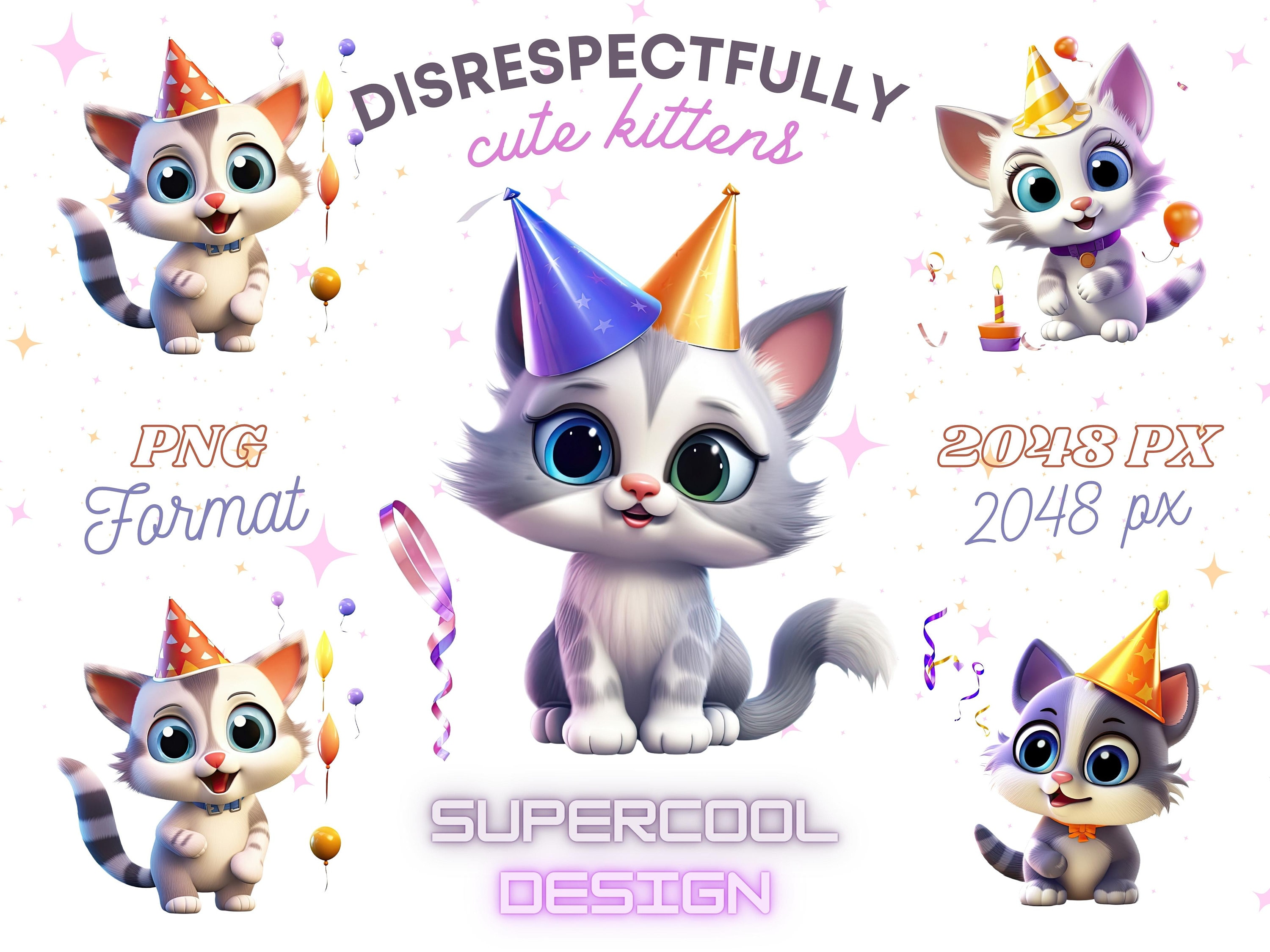 Birthday Cat Clipart, Birthday Cats Png Bundle, Cute Cat Party Clipart ...