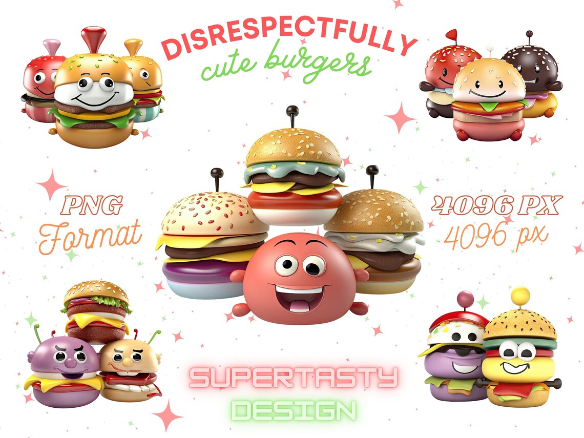 Hamburgers Clipart Bundle, 3d Hamburgers PNG Files, Burgers Sticker PNG ...
