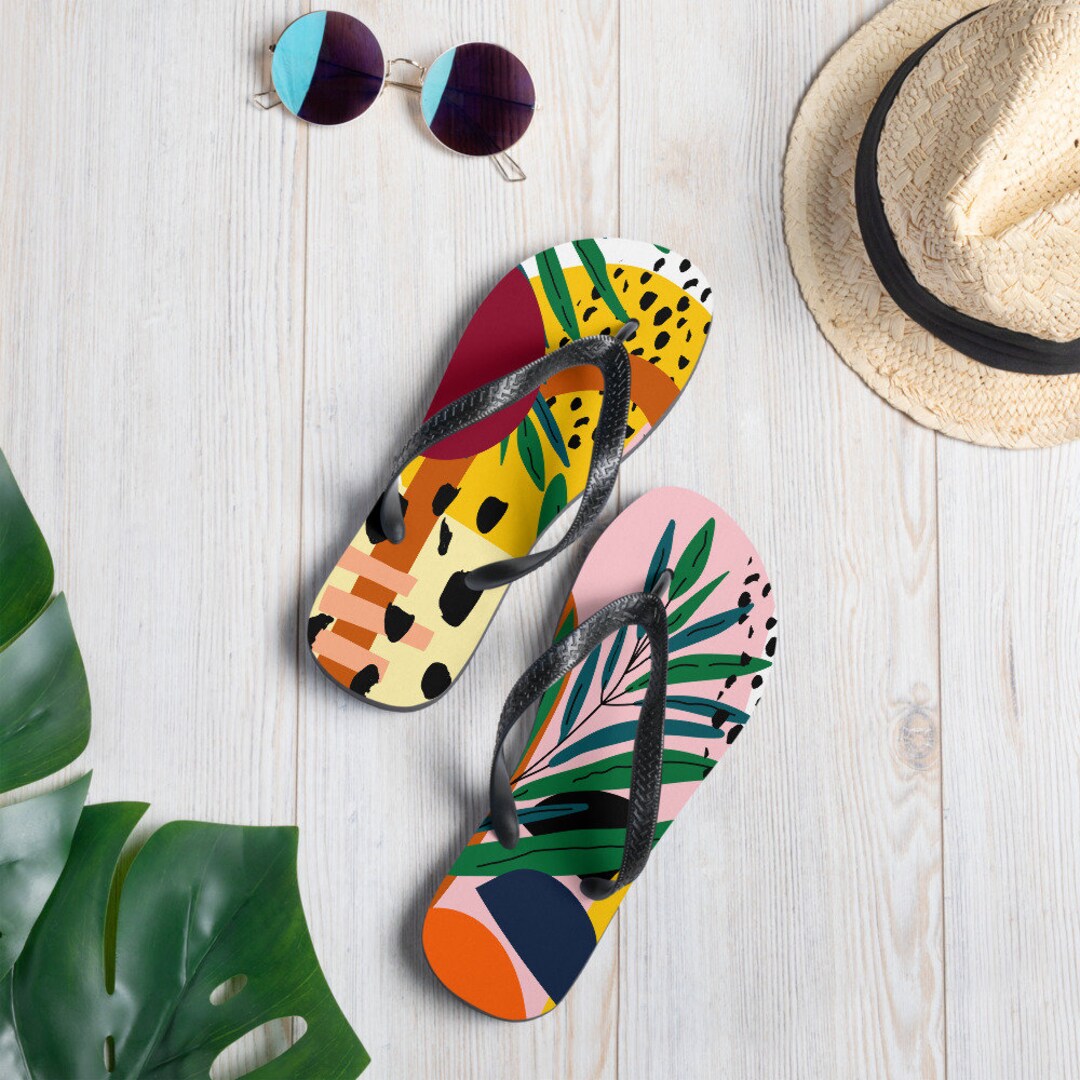 Tropical Adult Printed Flip Flops. Water Shoes Thongs - Etsy