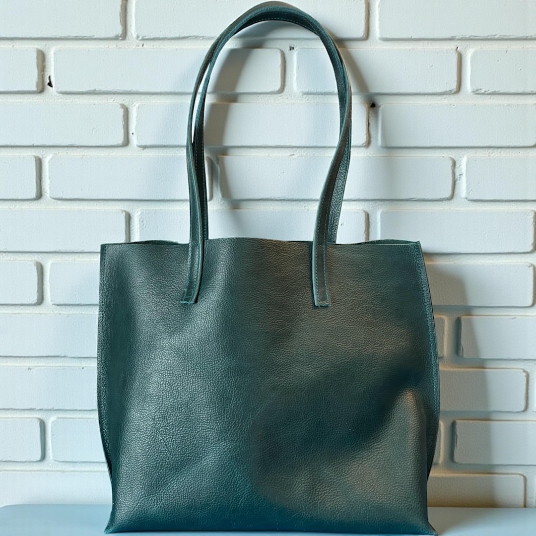 Full Grain Authentic Real Leather Dark Teal Kevin Inside Out Tote - Etsy