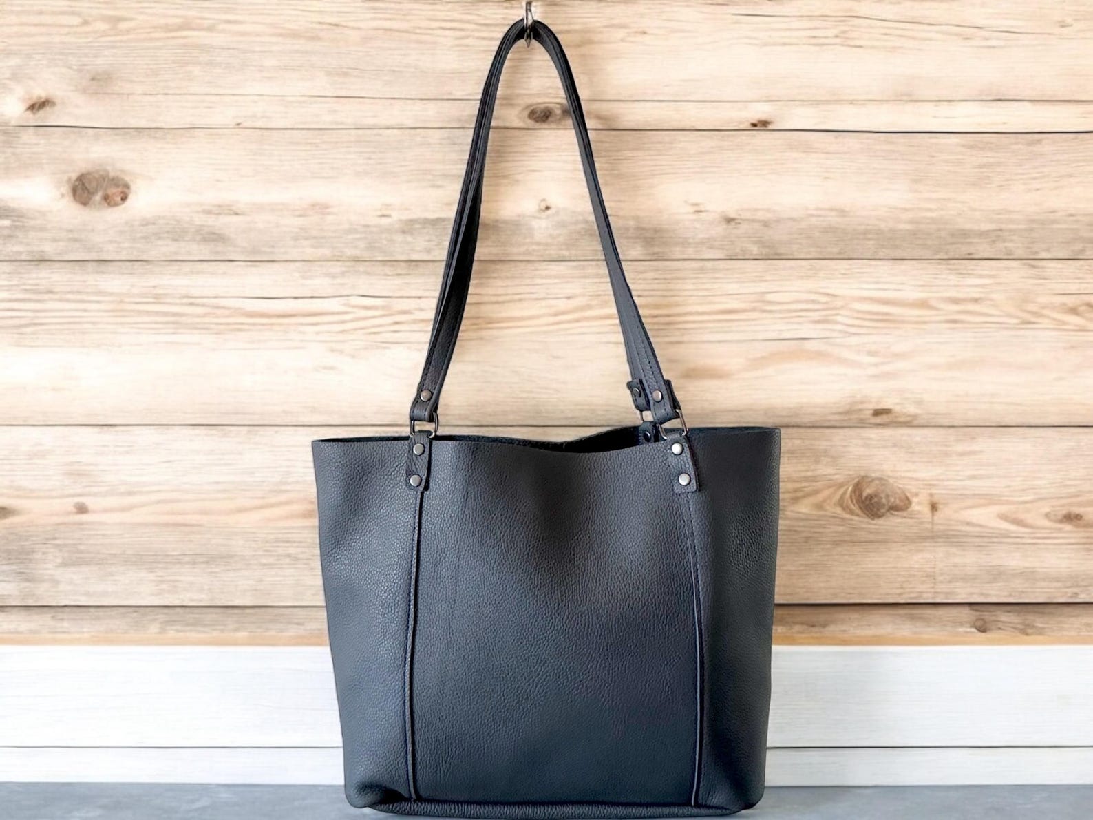 Full Grain Authentic Real Leather Pebbled Navy Blue Leather Bazzar Tote ...