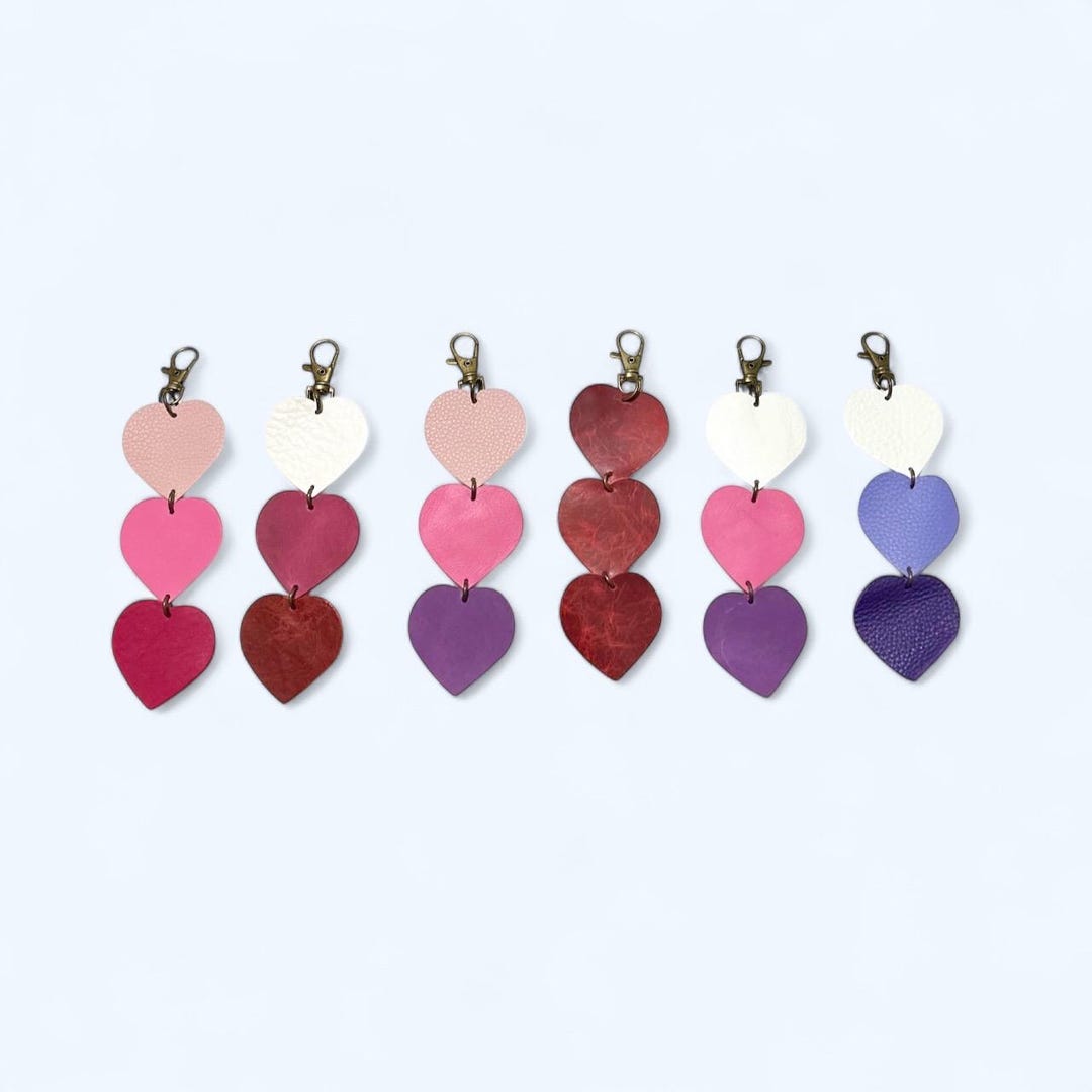 Full Grain Authentic Leather Valentines Day Heart Charms Tassel - Etsy