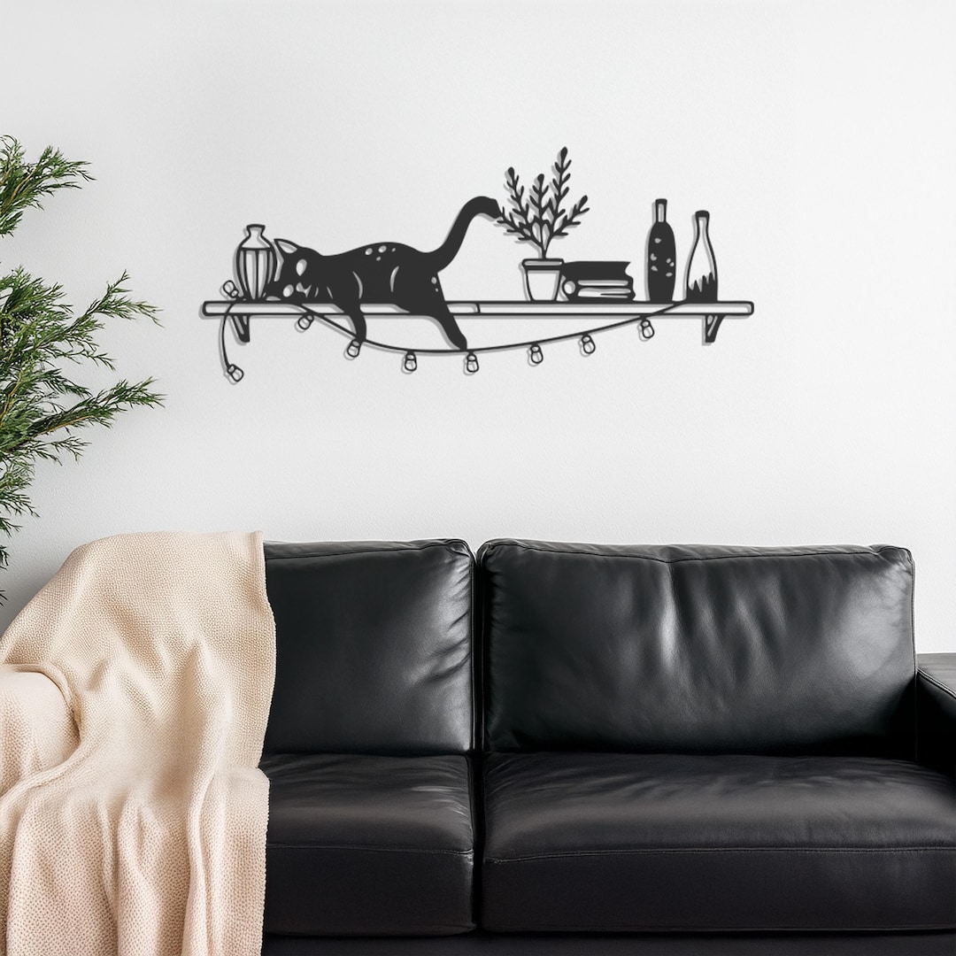 Cat on Shelf Wall Art, Cute Cat Wall Art, Cat Wall Decor, Gift for Cat ...