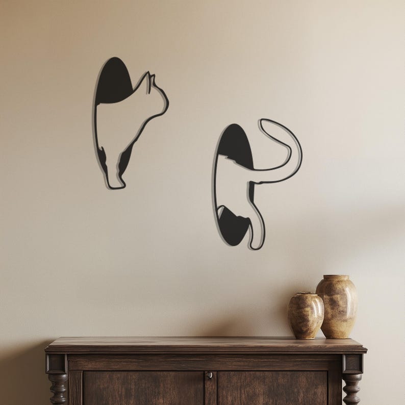 Peeking Cat Wall Art, Cute Cat Art, Housewarming Gift, Animal Wall ...