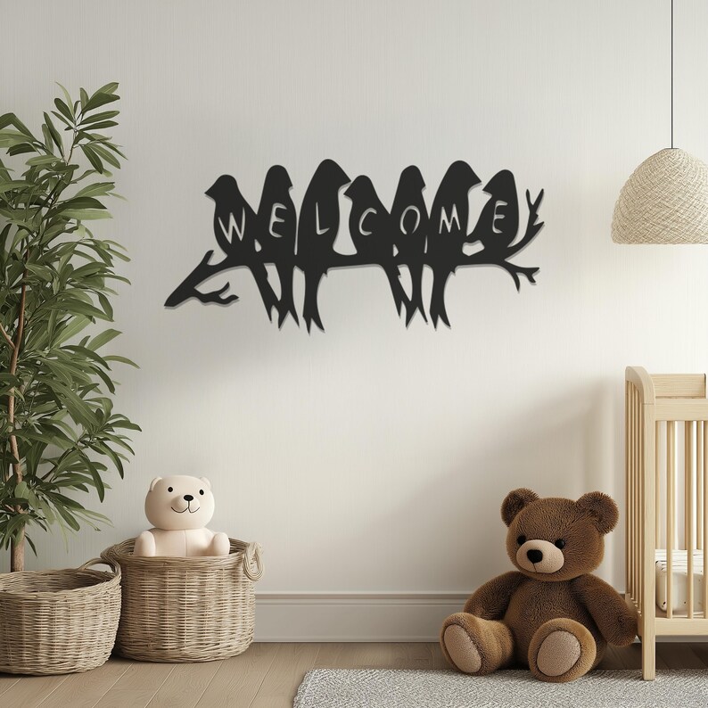 Welcome Metal Wall Art, Welcome Sign, Entryway Decor, Bird Metal Art ...