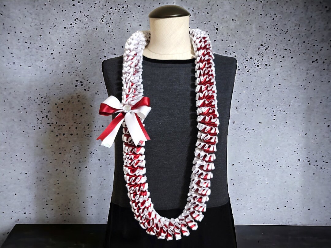 New Maroon & White Satin Ribbon Graduation Lei 2024 - Etsy