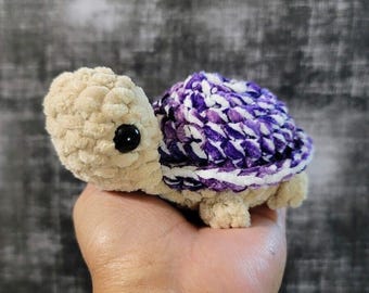 Crochet Turtle Plushie Purple White Amigurumi Length 5.5 New Handmade ...