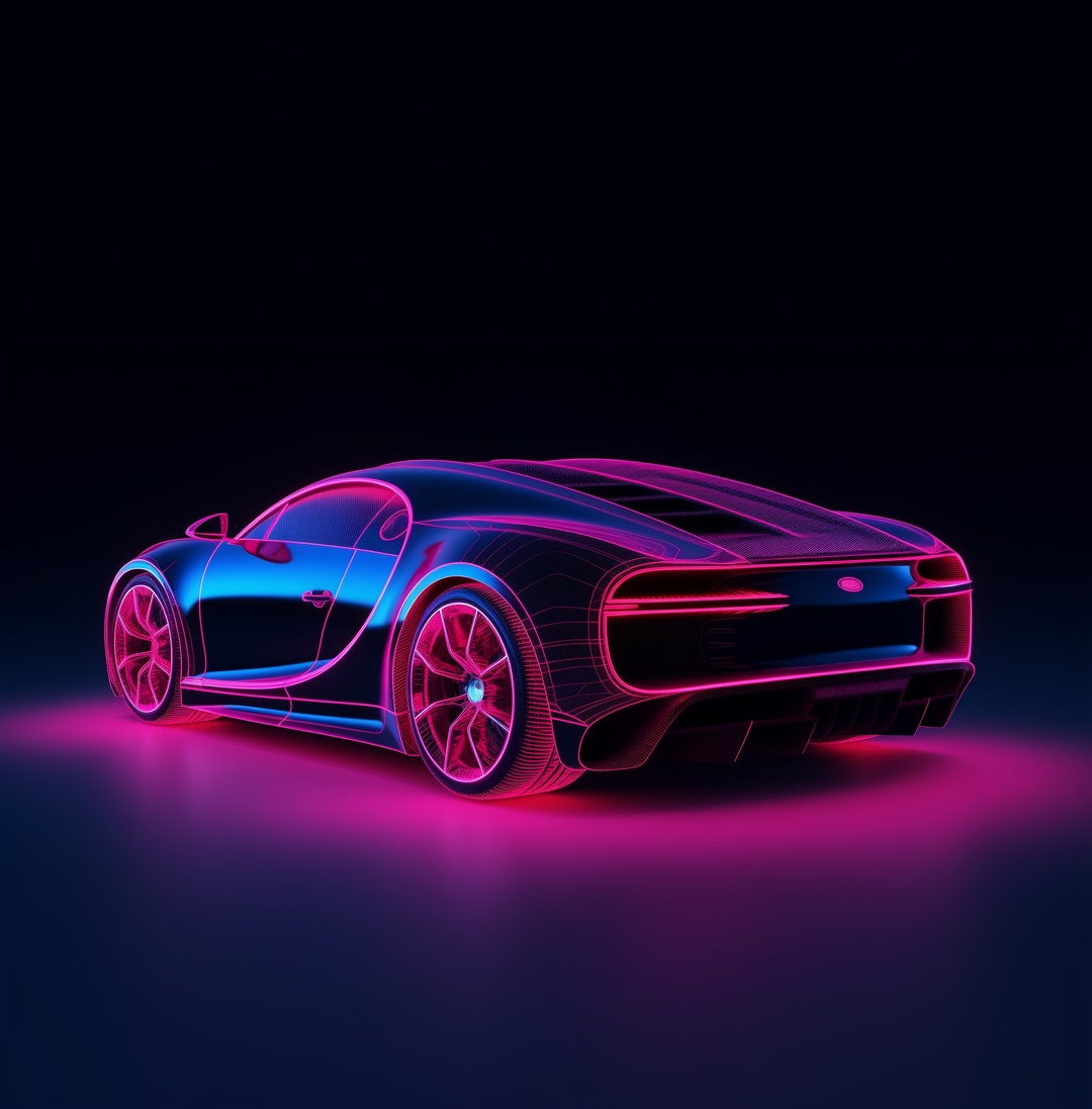 Bugatti Neon Style 4 Digital Art Sports Car Wall Art Home Decor ...