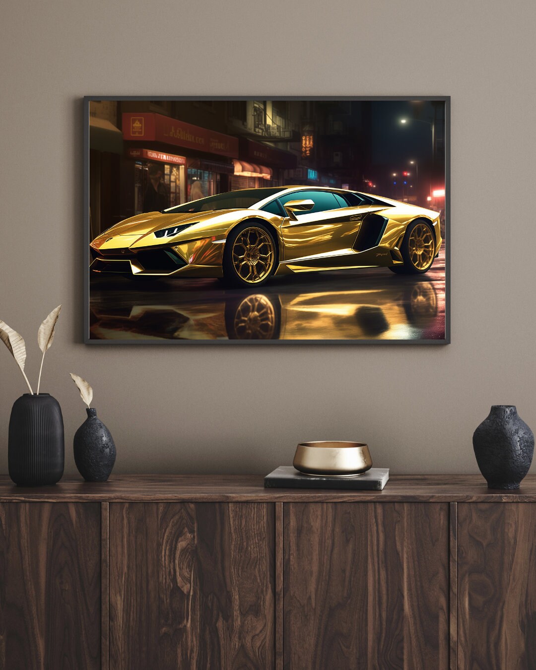 Golden Lamborghini - Digital Art Print, AI Generated, Wall Decor, Instant Download, Home Wall ...