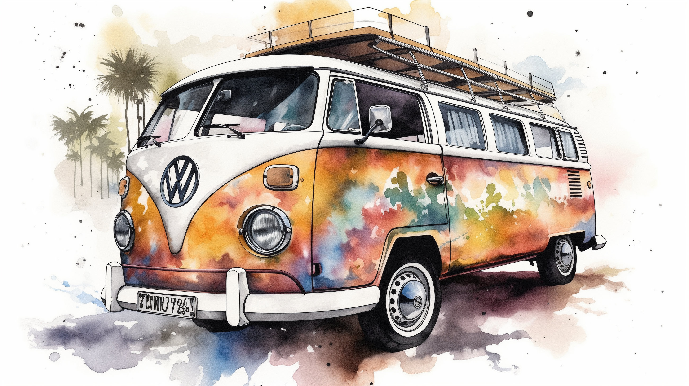 VW Microbus Classic Rainbow, Palm Trees, Hippie, LA, 80s,classic Cars ...