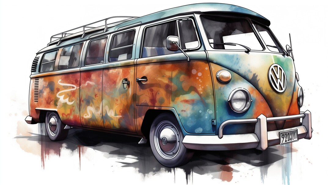 VW Microbus Classic Rainbow, Hippie, LA, 80s,classic Cars, Classic Car ...