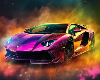 Lamborghini Futuristic Neon Wallpaper 2 Digital Art Print, AI Generated, Wall Decor, AI Art ...