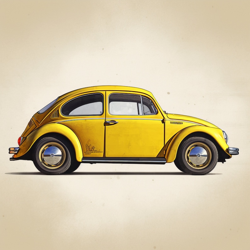 VW Beetle Yellow, Classic Cars, Classic Car Print, Printable VW Beetle ...