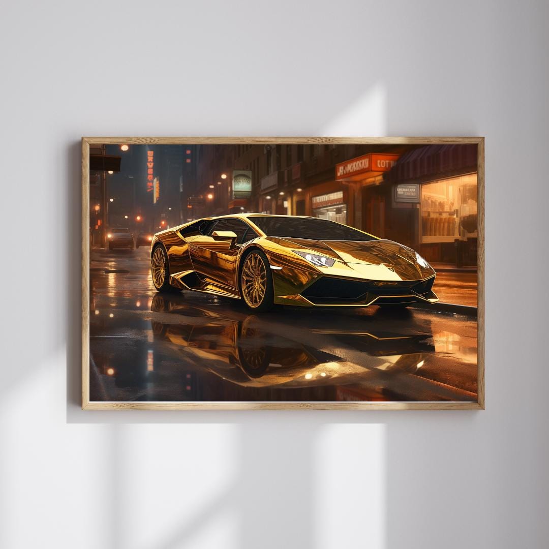 Golden Lamborghini - Digital Art Print, AI Generated, Wall Decor, Instant Download, Home Wall ...